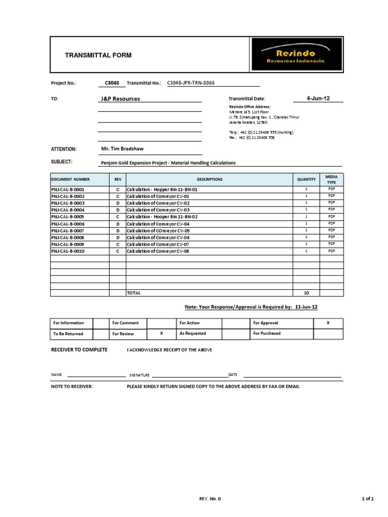 Penjom Gold Project Transmittal Form | PDF