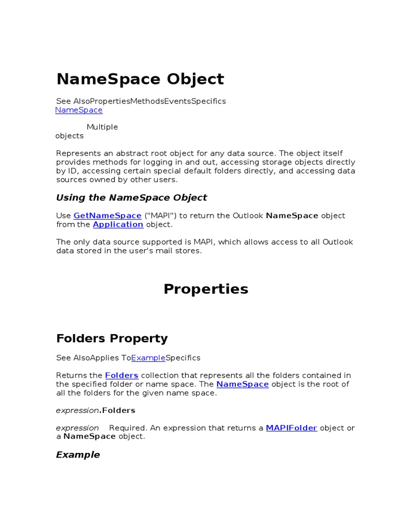 NameSpace Object | PDF | Namespace | Visual Basic For Applications