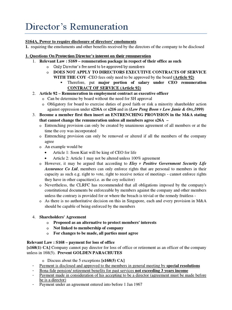 Director's Remuneration | Board Of Directors | Indemnity