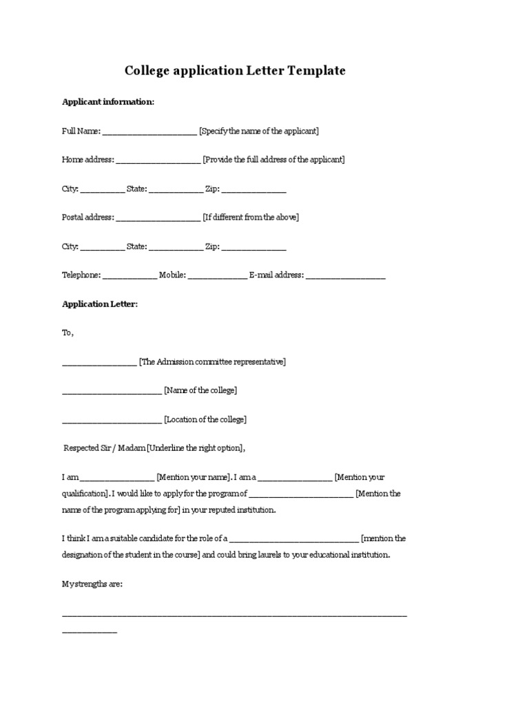 College Application Letter Template | PDF