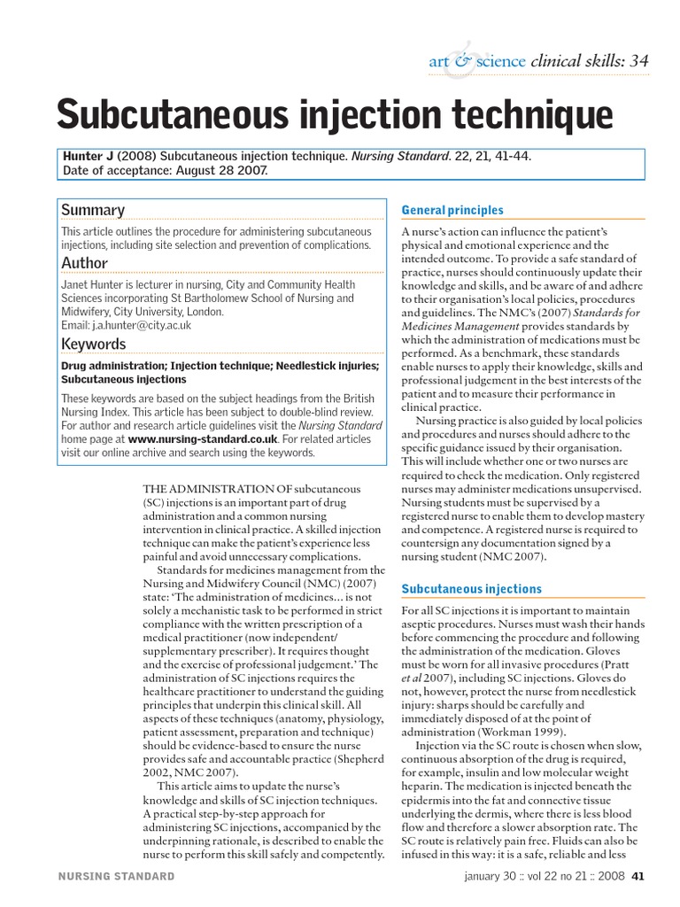 Subcutaneous Injection Technique for Nurses | PDF | Injection (Medicine ...