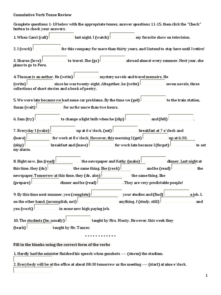 Cumulative Verb Tense Review Exercise | PDF | Art | Classics