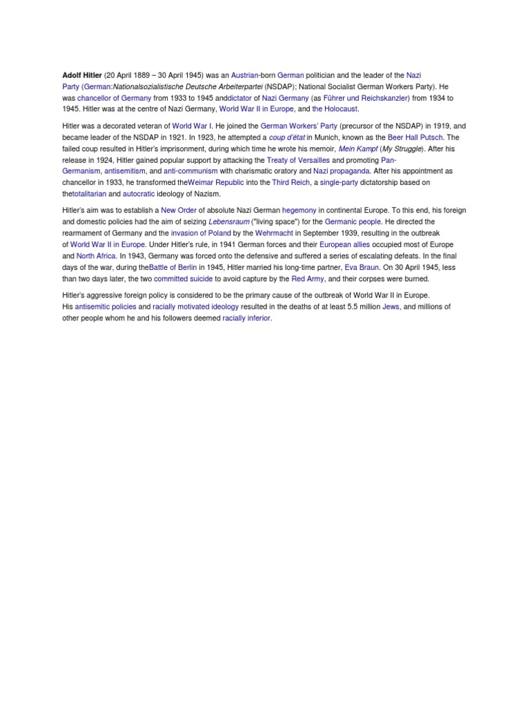 Adolf Hitler | PDF | History