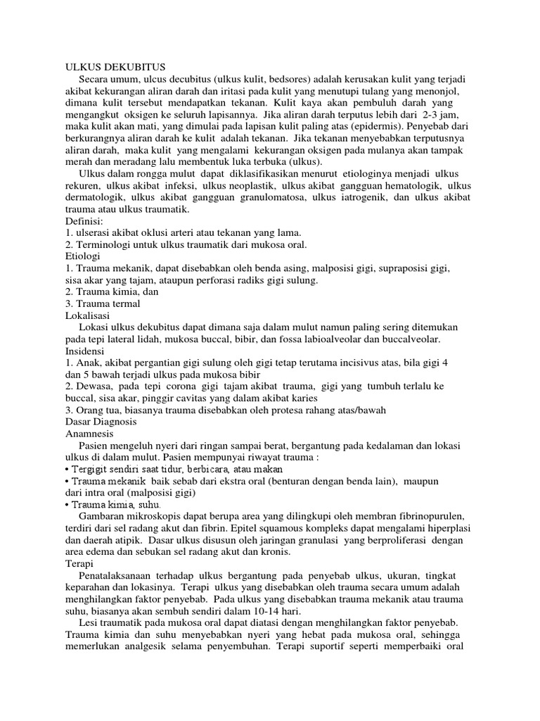 PENGOBATAN DAN PENCEGAHAN ULKUS DEKUBITUS DI MULUT | PDF