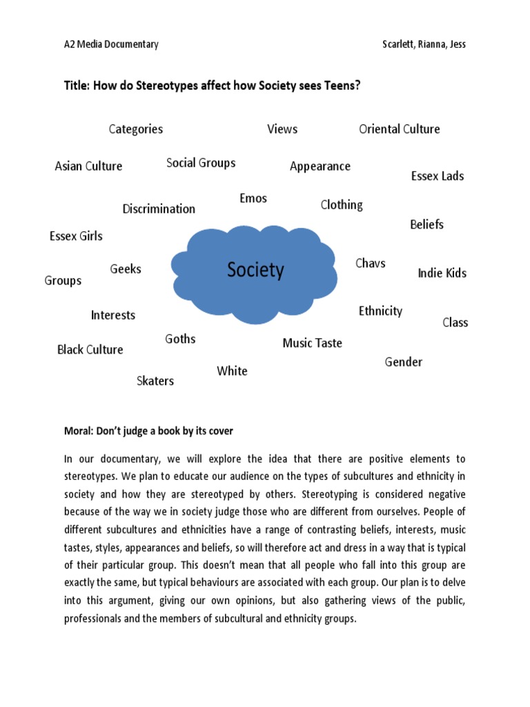 Society: Title: How Do Stereotypes Affect How Society Sees Teens? | PDF