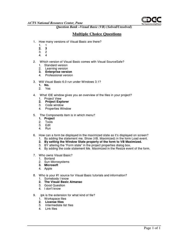Question Bank For VB | Download Free PDF | Visual Basic .Net | Databases