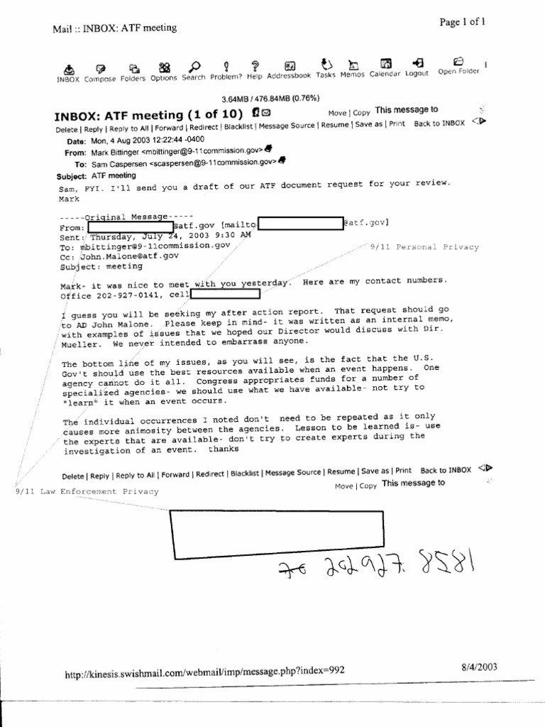 NY B17 ATF FDR - 7-24-03 ATF Email and 10-25-01 ATF After Action Report ...