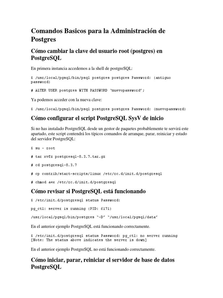 Comandos Basicos para la Administración de Postgres | PDF | Postgre Sql | SQL