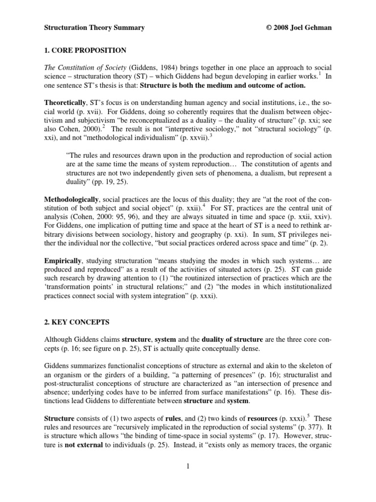 Giddens 1984 Structuration Theory Summary | PDF | Philosophical ...