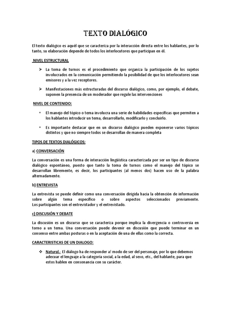 Características del Texto Dialógico | PDF | Diálogo | Conversacion