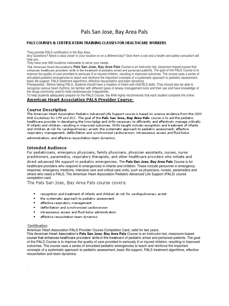 PALS Certification Training in Bay Area | PDF | Self-Improvement