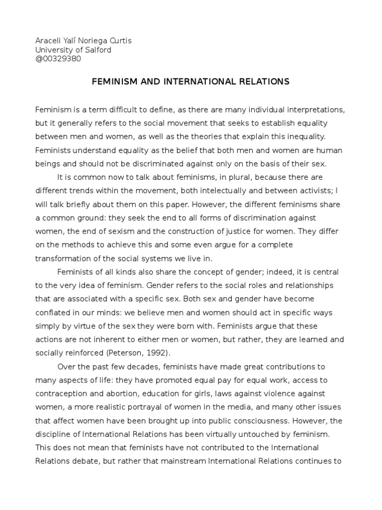 Feminism's Impact on International Relations | PDF | Feminism | Gender ...