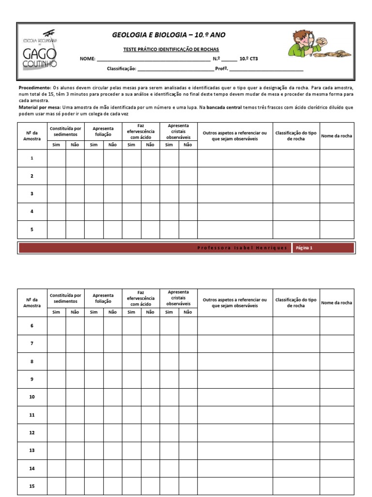 Teste Prático 1 Identificação de rochas | PDF