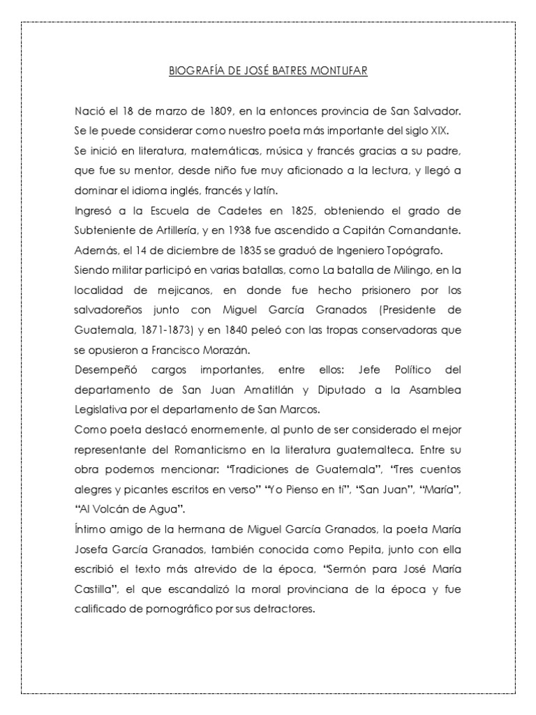 BIOGRAFÍA DE JOSÉ BATRES MONTUFAR | PDF | Guatemala