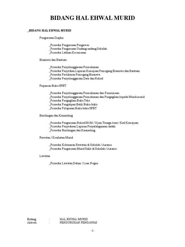Manual Prosedur Hal Ehwal Murid | PDF
