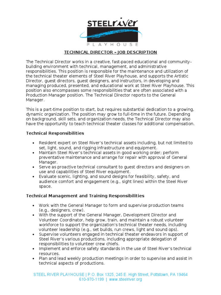 Technical Director Job Description | PDF | Theatre | Volunteering