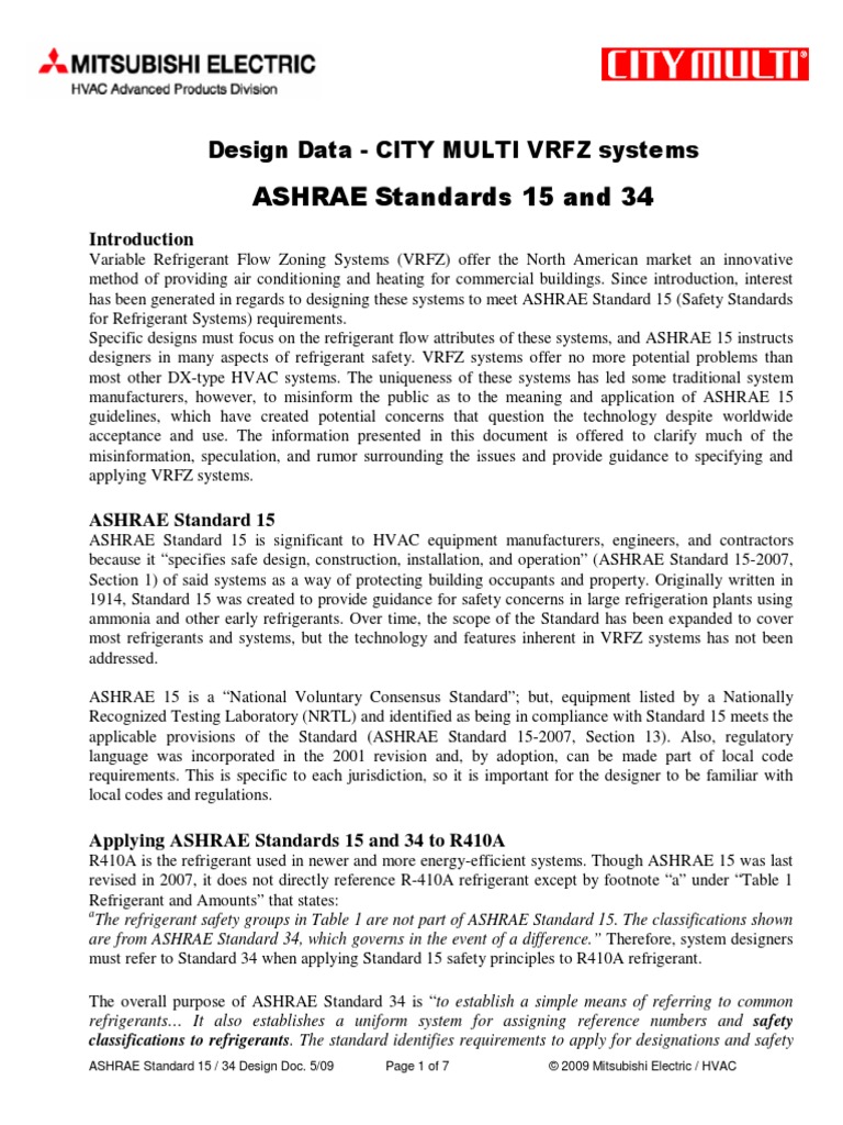 Ashrae 15-34-Rev 3 Mitsubishi | PDF | Ventilation (Architecture ...