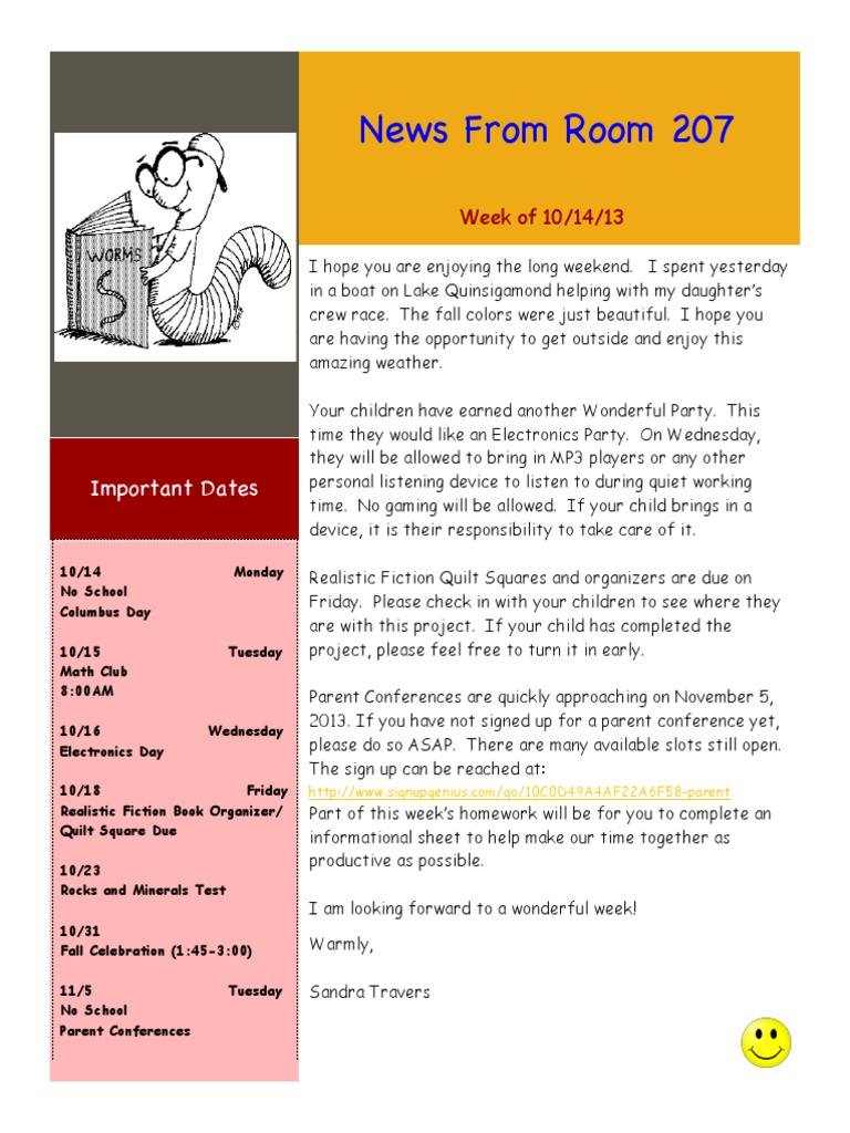 News From Room 207: Important Dates | PDF
