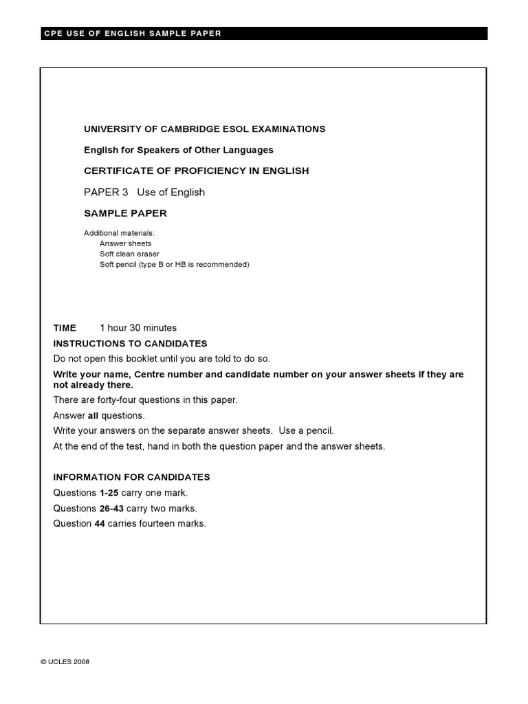 CPE Use of English Sample 2 | PDF | Languages
