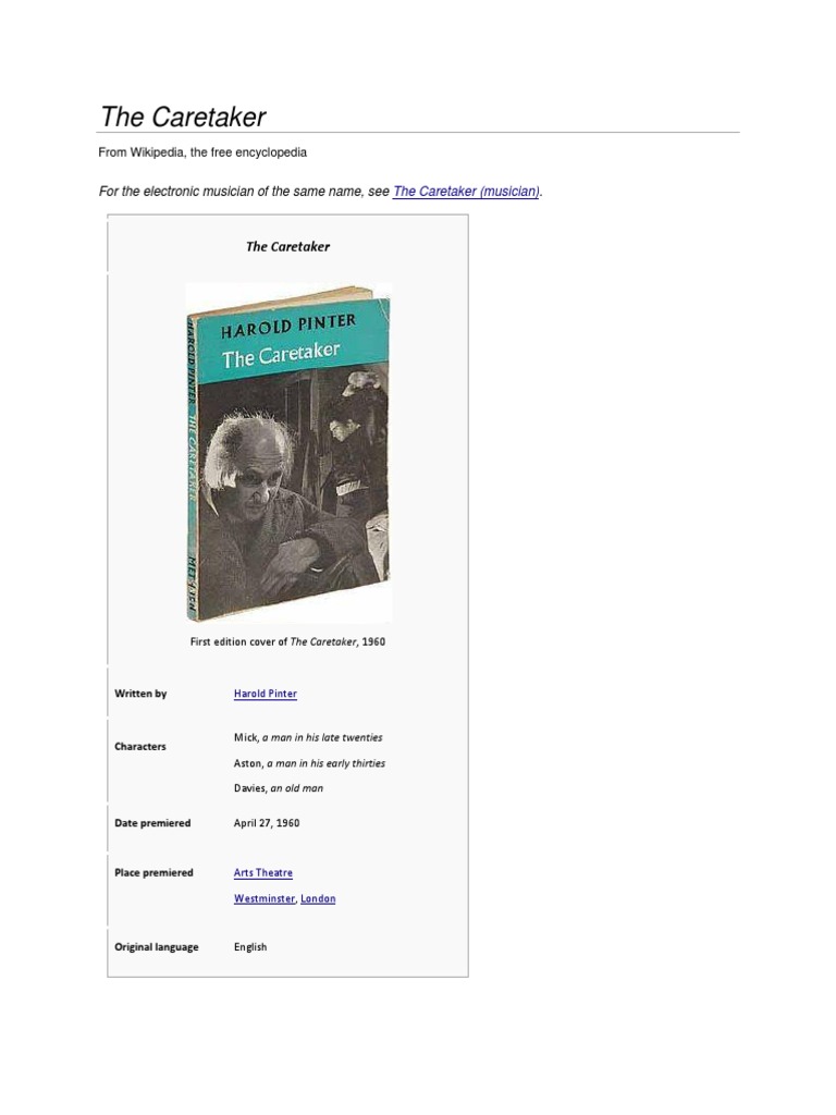 Harold Pinter The Caretaker | PDF | Theatre | Entertainment