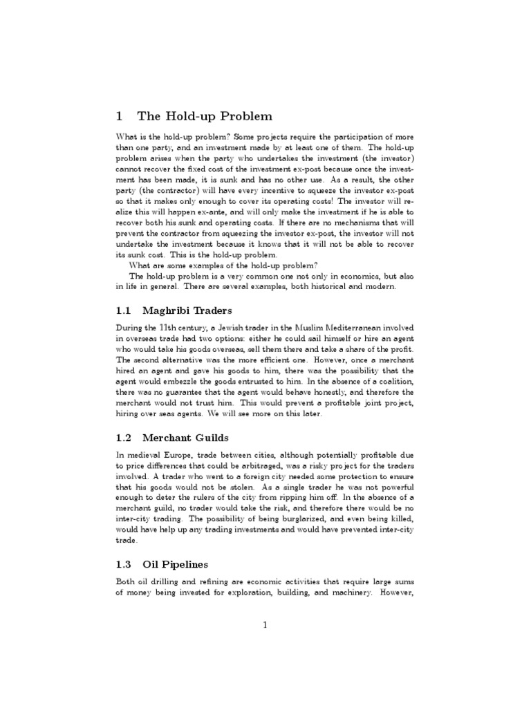 Hold Up Problem | Investing | Business Economics