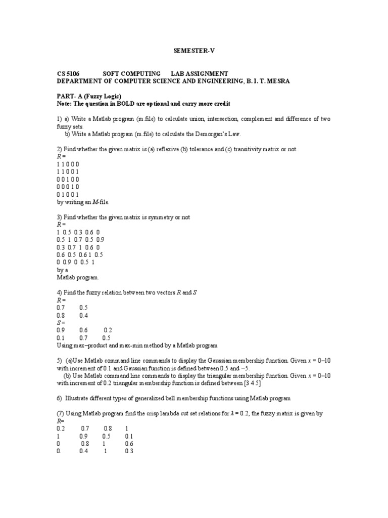 Menu - 634641189420527500 - CS5106 Soft Computing Lab Assignments | PDF | Fuzzy Logic | Applied ...