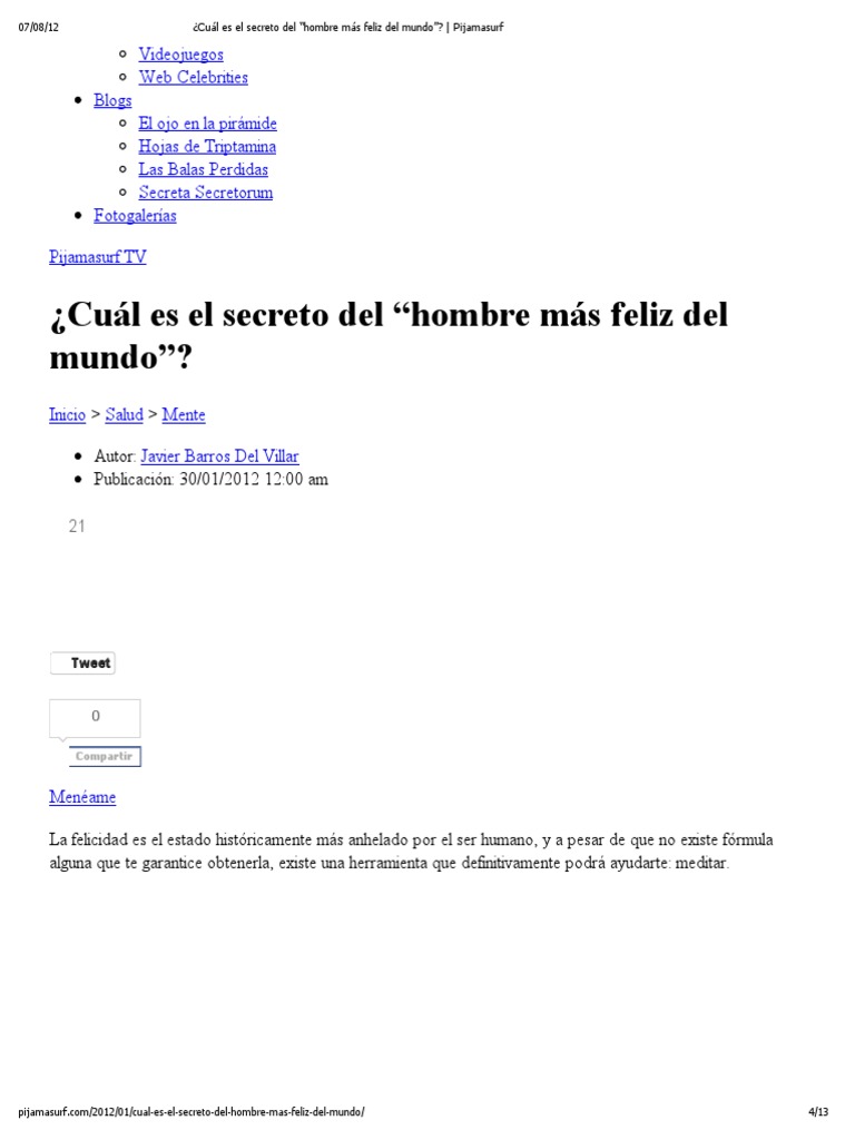 ¿Cuál Es El Secreto Del "Hombre Más Feliz Del Mundo" - Pijamasurf | PDF ...