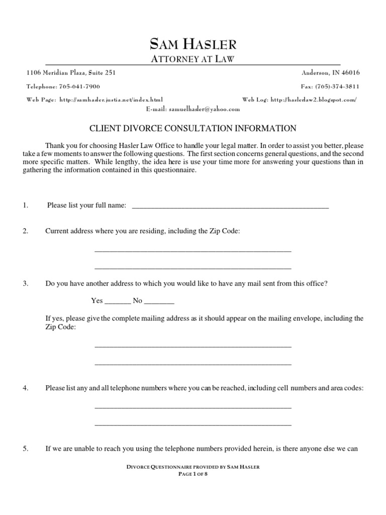 Divorce Questionnaire | PDF | Marriage | Child Support