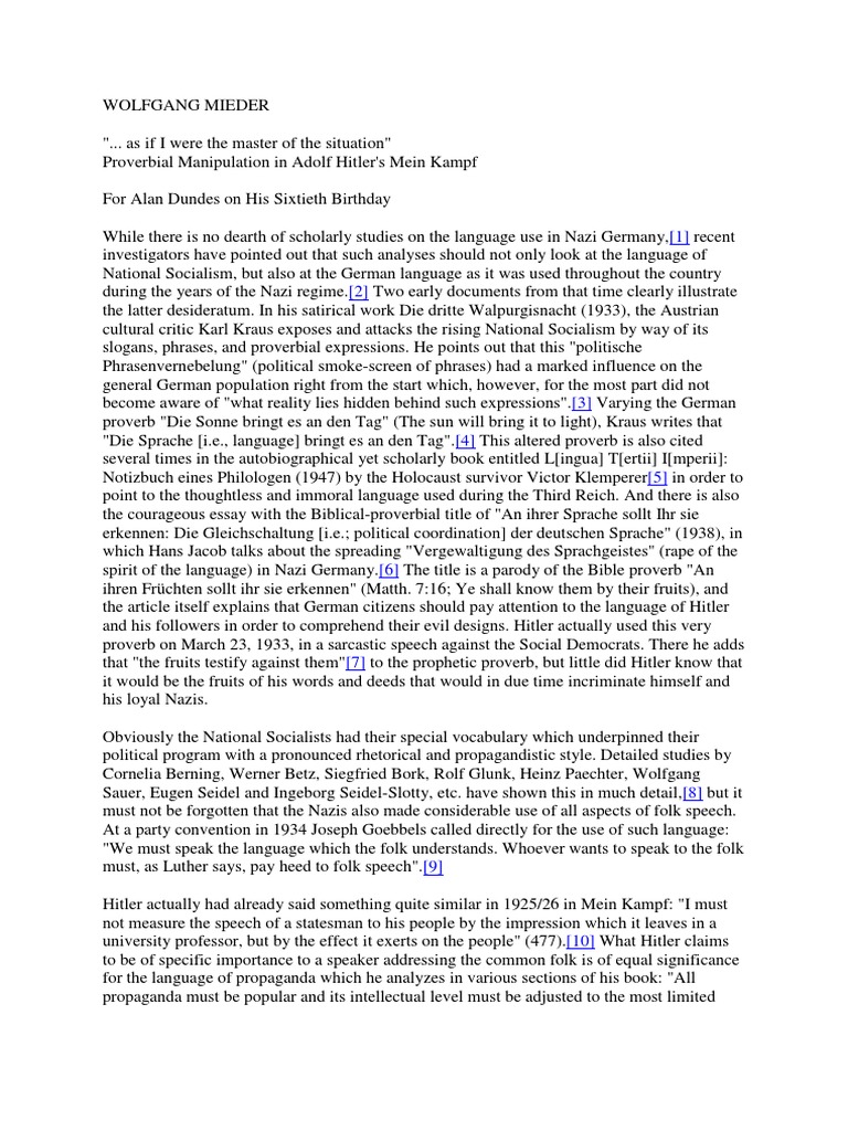 WOLFGANG MIEDER Proverbial Manipulation in Adolf Hitler's Mein Kampf ...