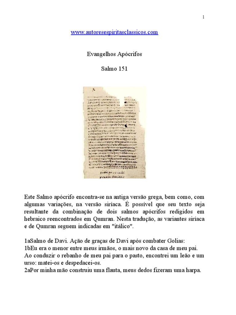 Evangelhos Apócrifos - Salmo 151 | PDF