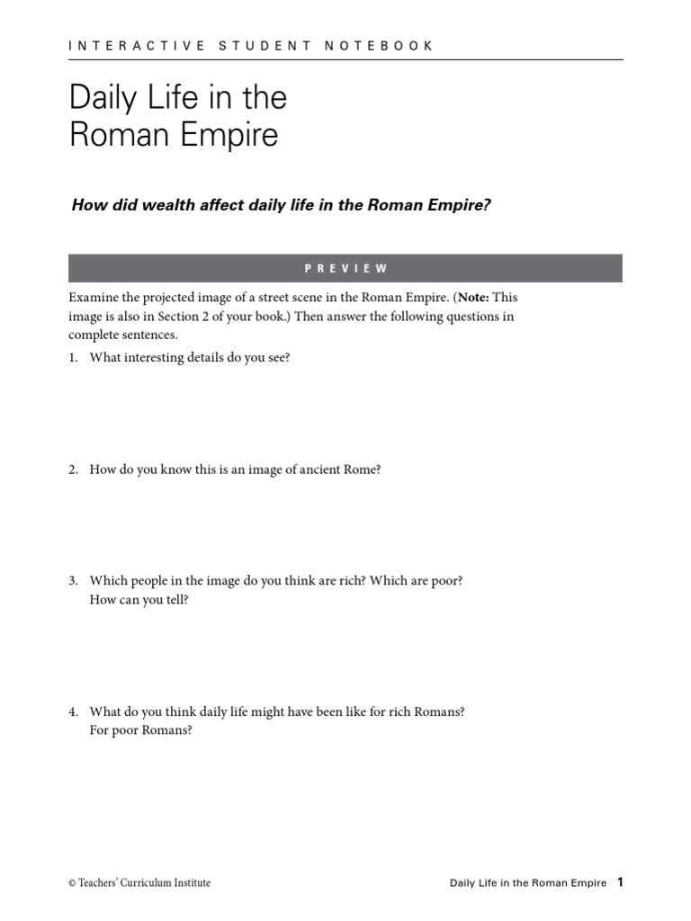 Daily Life in The Roman Empire Student Notebook | PDF | Ancient Rome ...