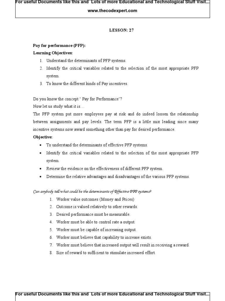 Pay For Performance (PFP) | PDF | Employee Benefits | Competence (Human ...