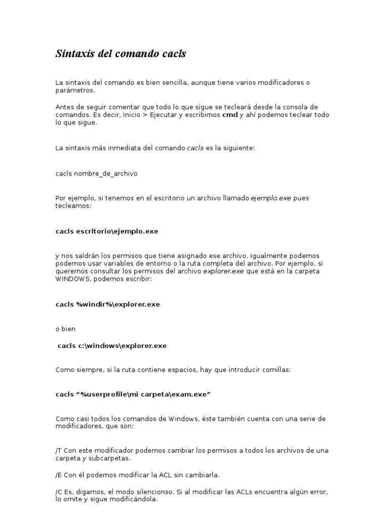Sintaxis Del Comando Cacls | PDF | Archivo de computadora | Datos de ...