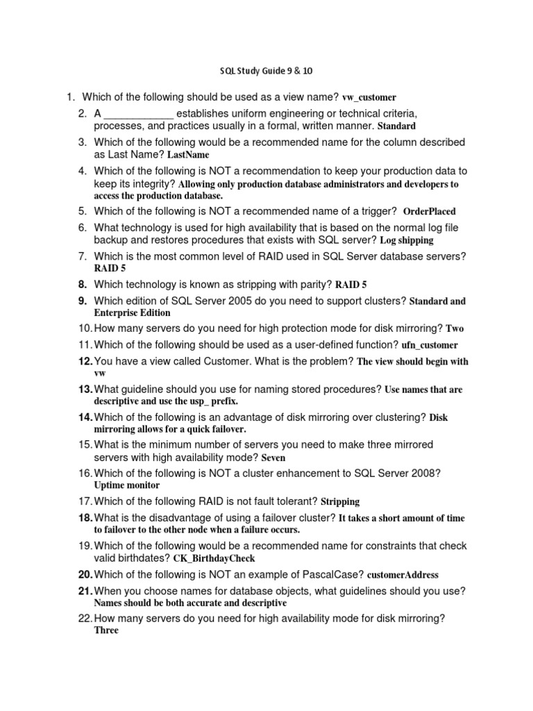 SQL Study Guide 9 & 10 | PDF | Microsoft Sql Server | Databases
