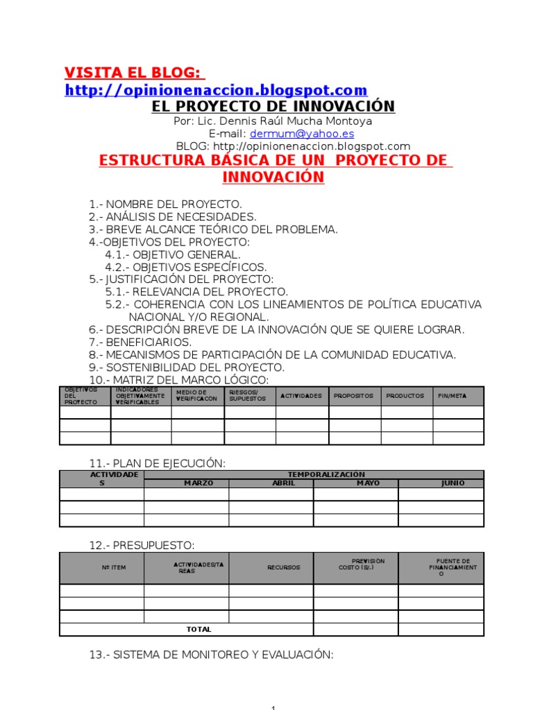 Estructura Basica de Un Proyecto de Innovacion