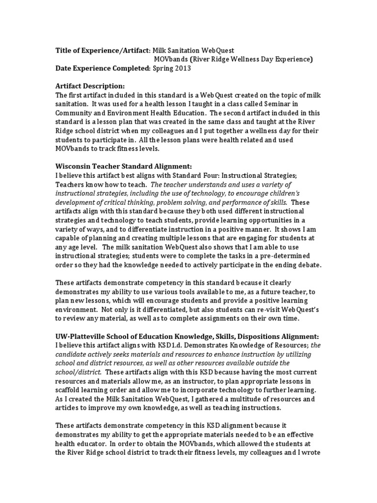 Artifact Reflection Standard 4 | PDF | Teachers | Lesson Plan
