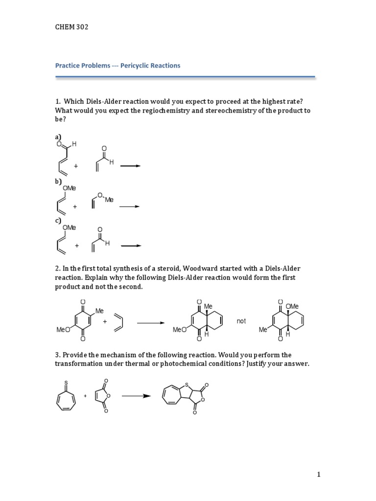 Practice Problems-Pericyclic Reactions | PDF | Photochemistry ...