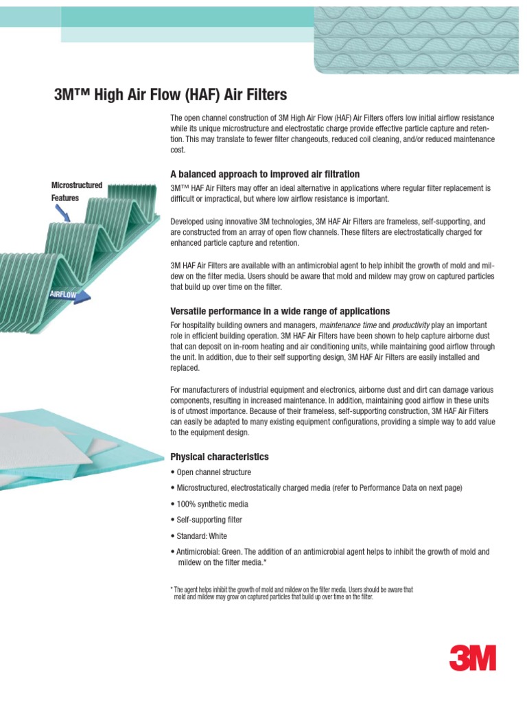 3M™ High Air Flow (HAF) Air Filters - Data Sheet | PDF | Hvac | Filtration