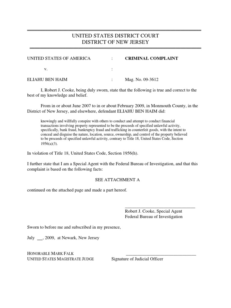 United States District Court District of New Jersey: Criminal Complaint ...