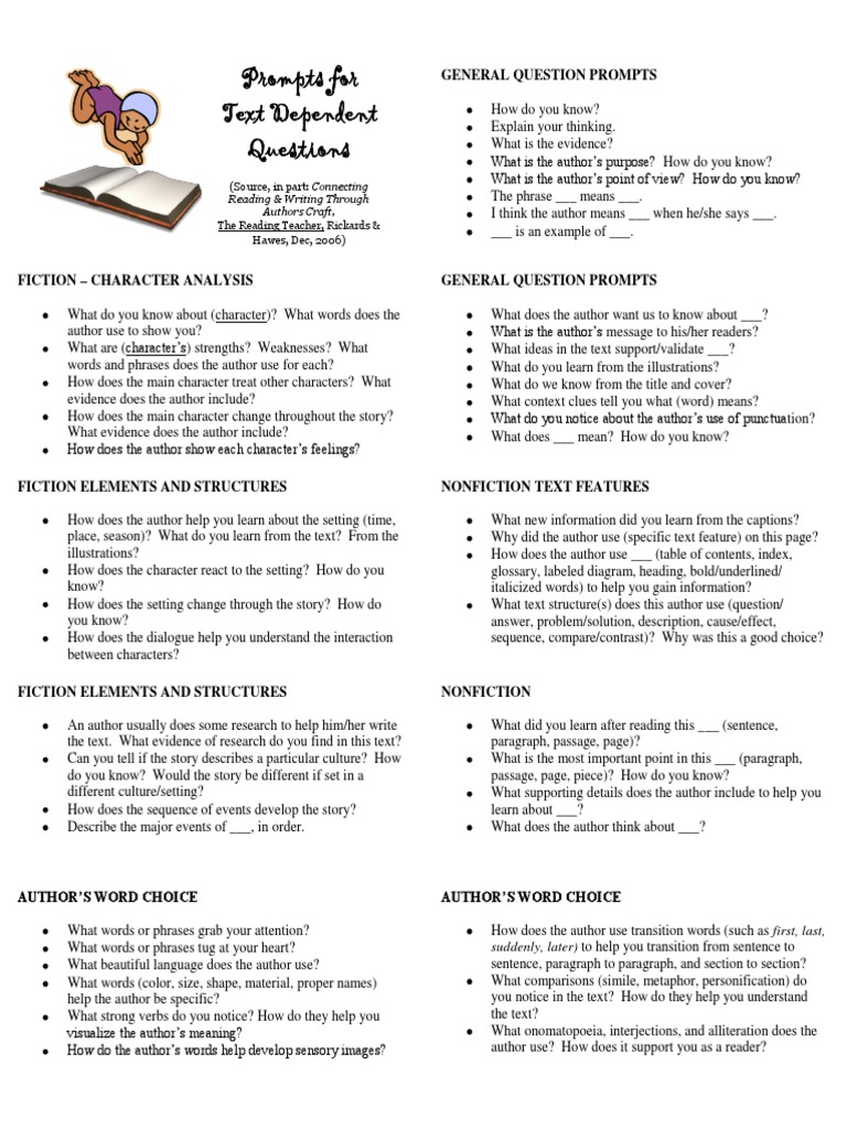 Reading Comprehension Prompts | PDF | Phrase | Reading (Process)