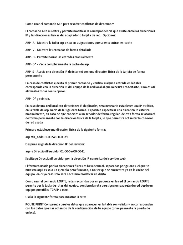 Como Usar El Comando ARP para Resolver Conflictos de Direcciones | PDF ...