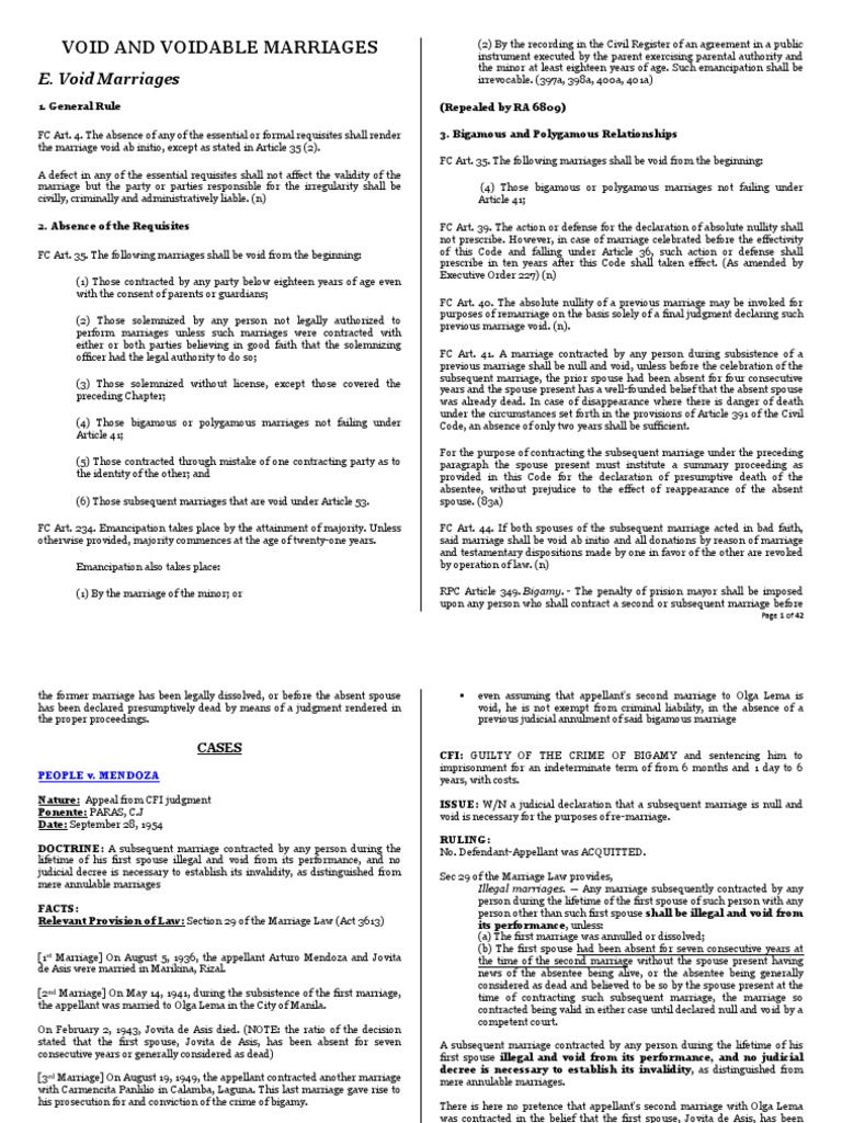 Reviewr Void and Voidable Marriages | PDF | Annulment | Marriage