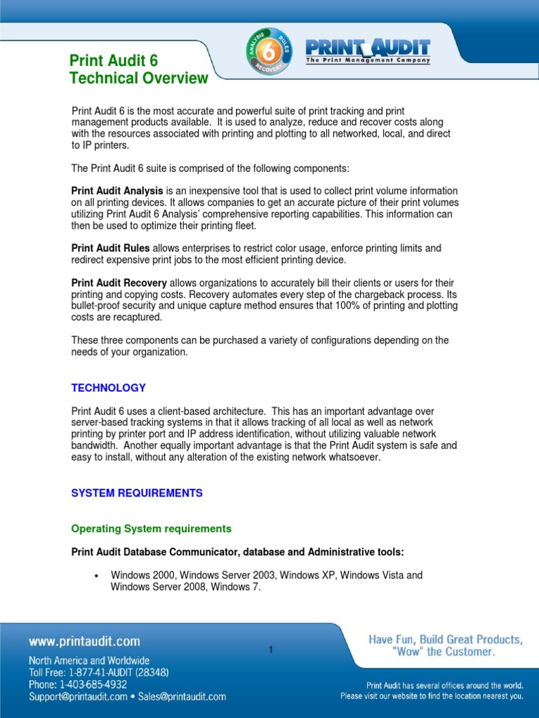 Print Audit 6 Technical Overview | PDF | Computer Network | Microsoft ...