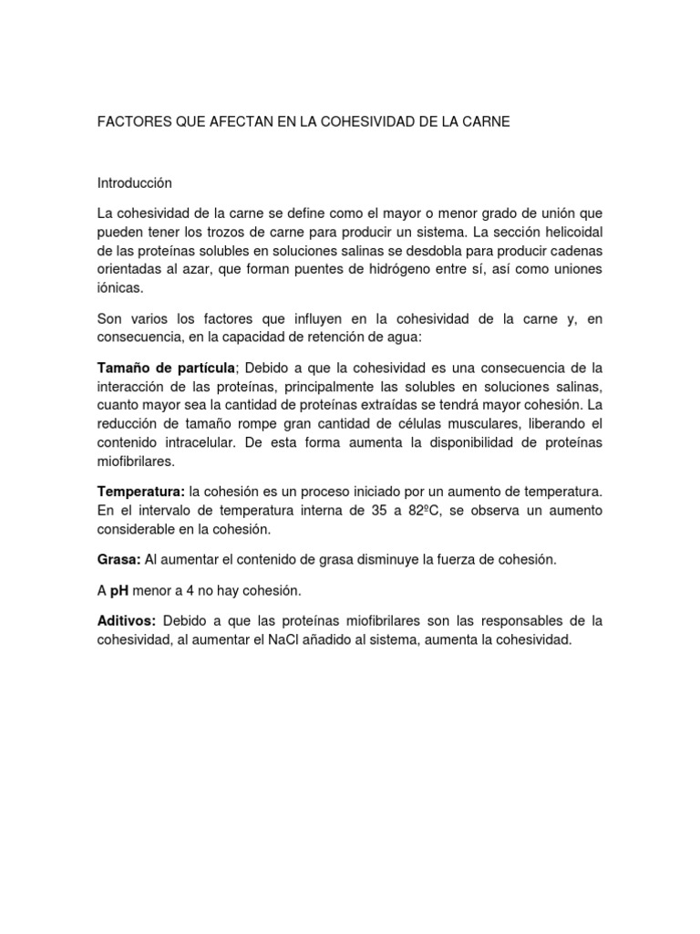 Factores Que Afectan en La Cohesividad de La Carne | PDF | Salud y ...