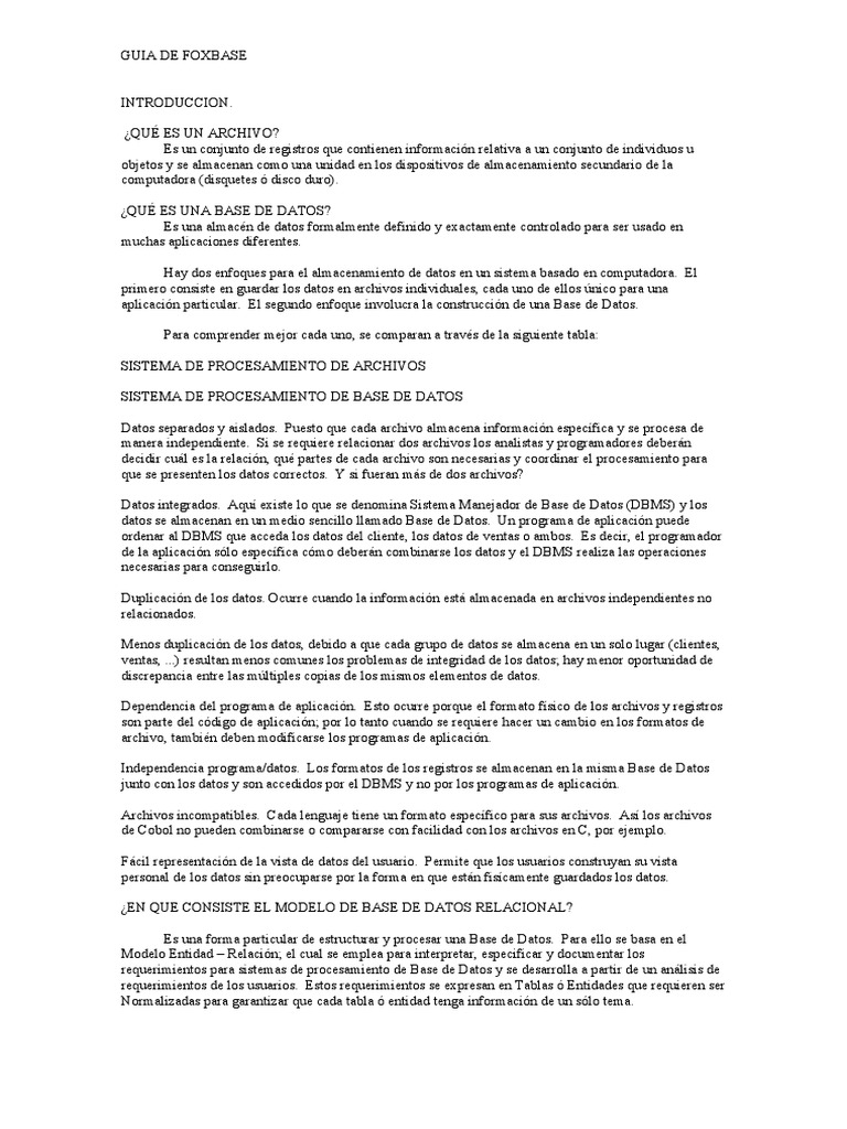 Guia de Foxbase | PDF | Bases de datos | Archivo de computadora