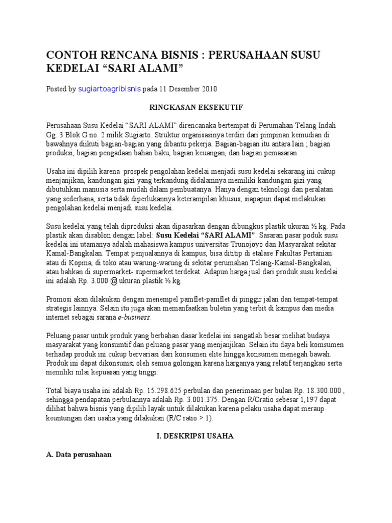 Contoh Rencana Bisnis | PDF