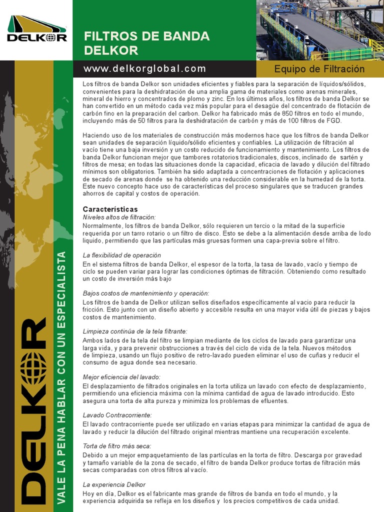 Filtro de Banda Delkor Belt Filters | PDF | Filtración | Elementos químicos