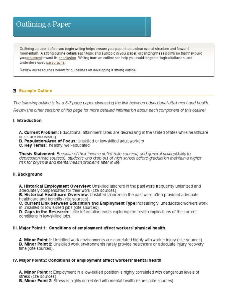 Outlining A Paper: Example Outline | PDF | High School Dropouts ...