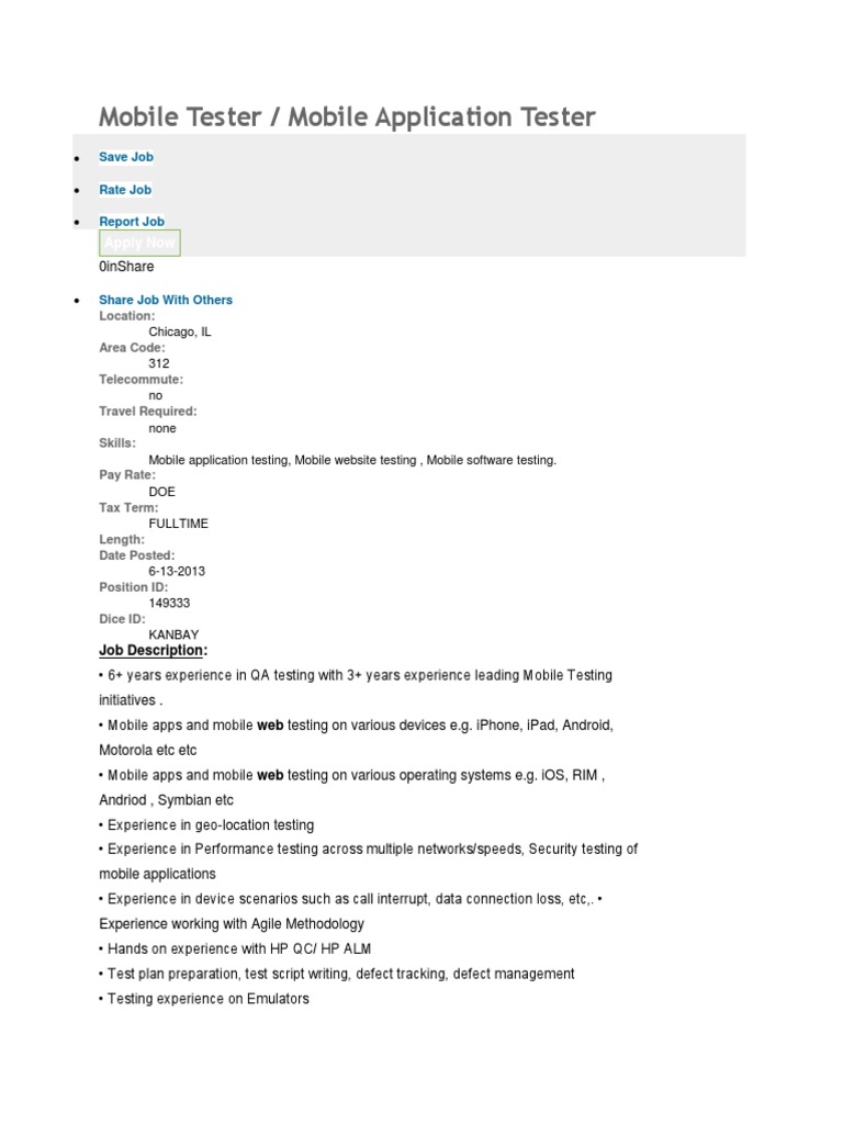 Mobile Tester / Mobile Application Tester: Apply Now | PDF