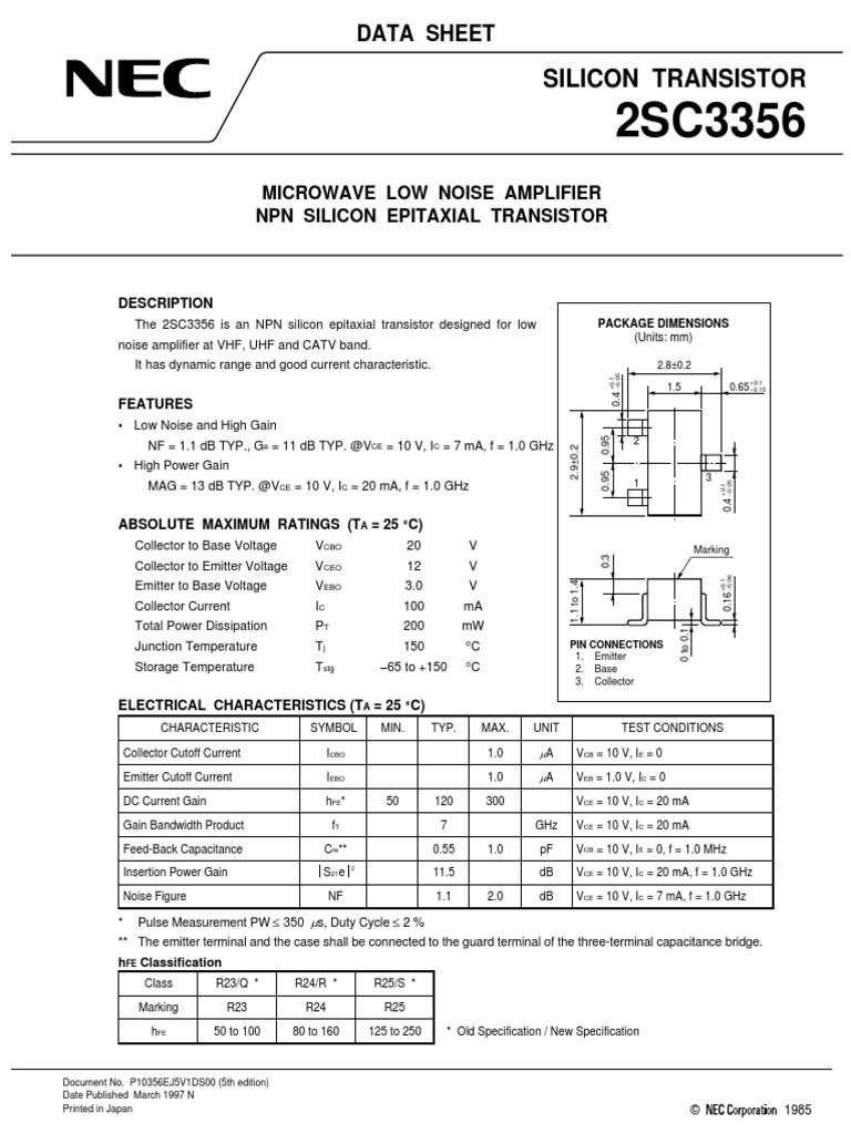 Silicon Transistor: Data Sheet Data Sheet | PDF | Bipolar Junction ...